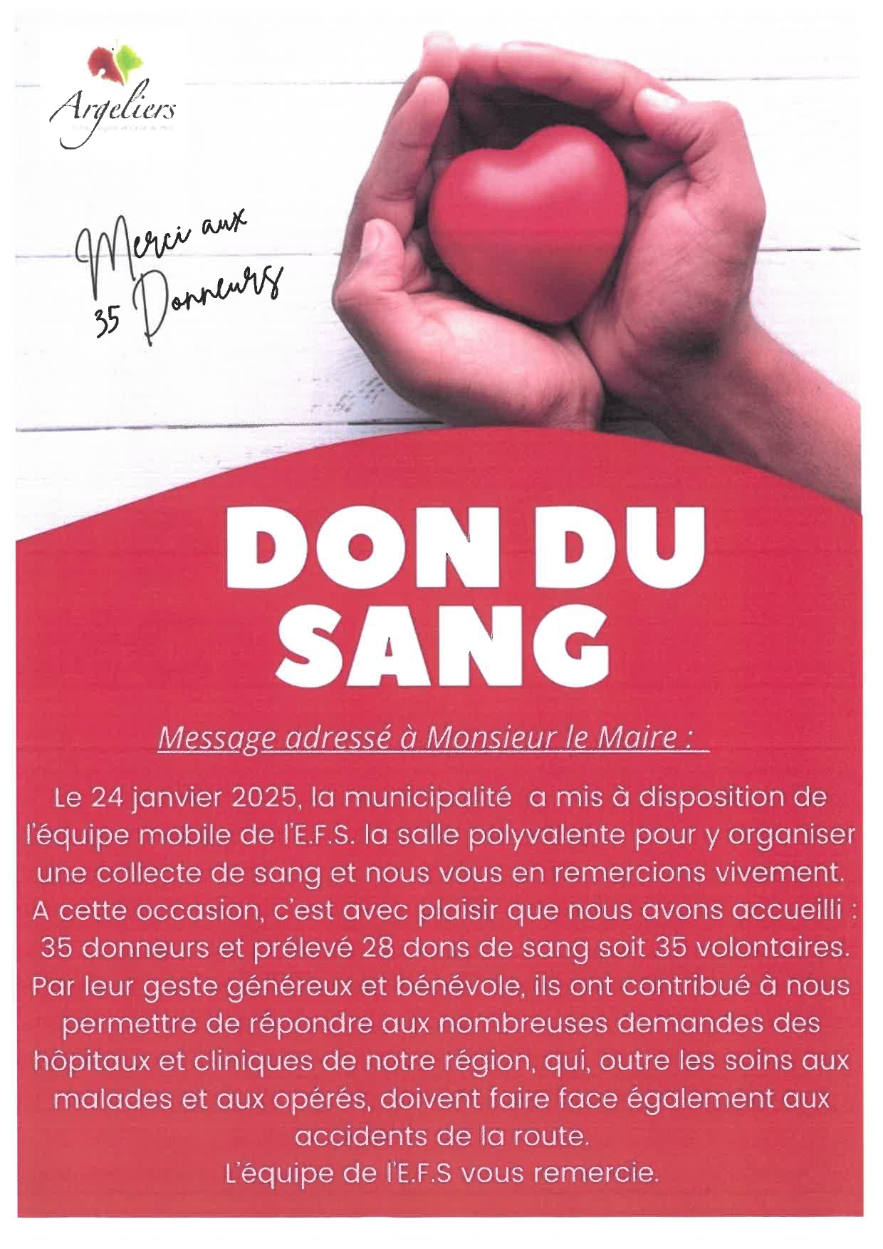 RETOUR DON DU SANG- Mairie d'Argeliers